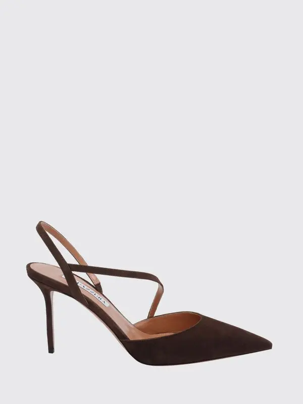 AQUAZZURA Dynasty Suede Calfskin Slingbacks With Stiletto Heel - Brown
