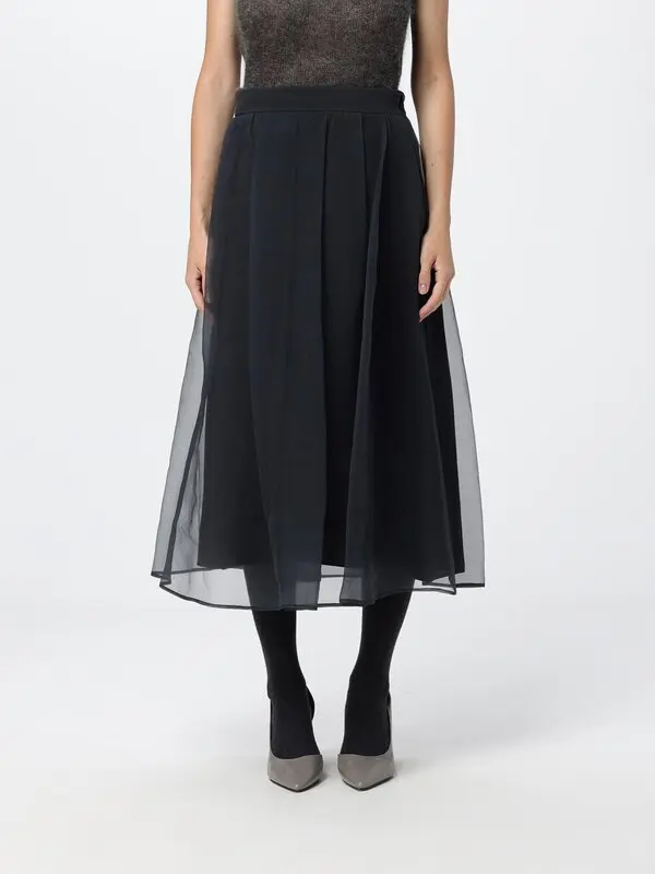 Brunello Cucinelli High-waisted Silk Full Midi Skirt - Grey