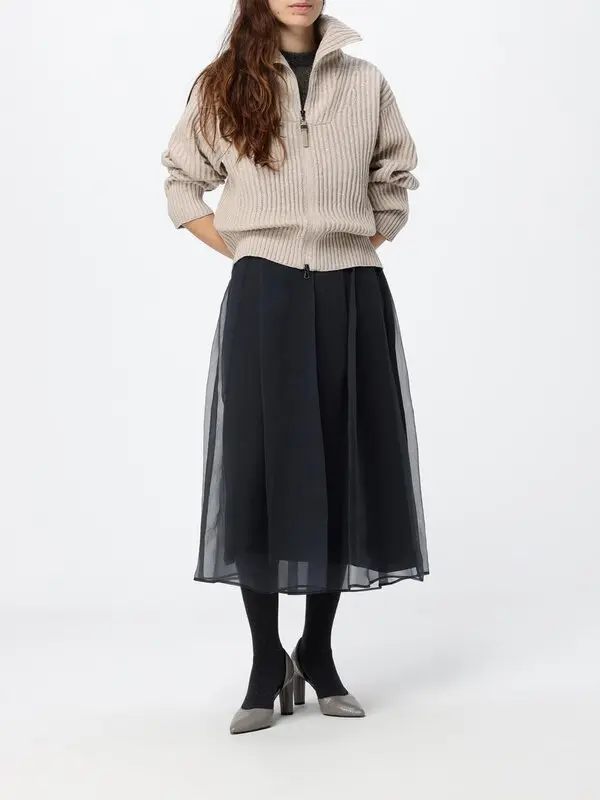 Brunello Cucinelli High-waisted Silk Full Midi Skirt - Grey
