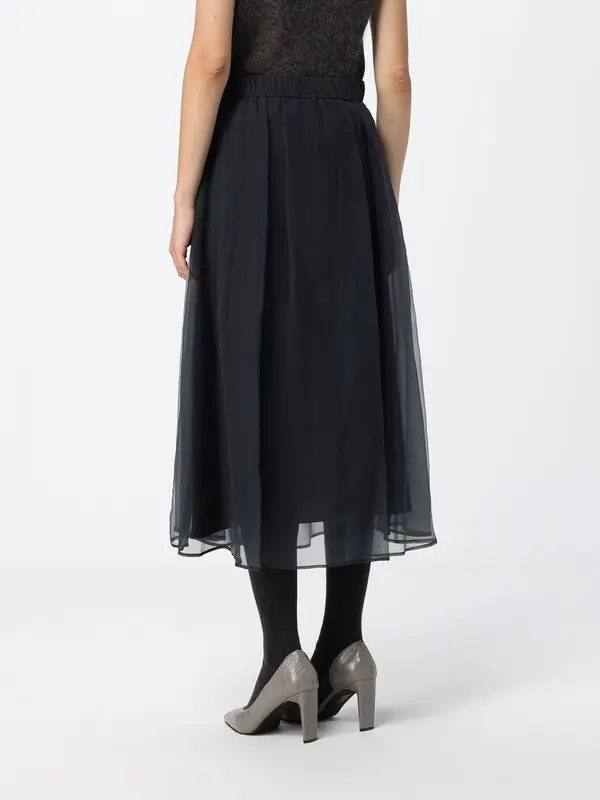 Brunello Cucinelli High-waisted Silk Full Midi Skirt - Grey