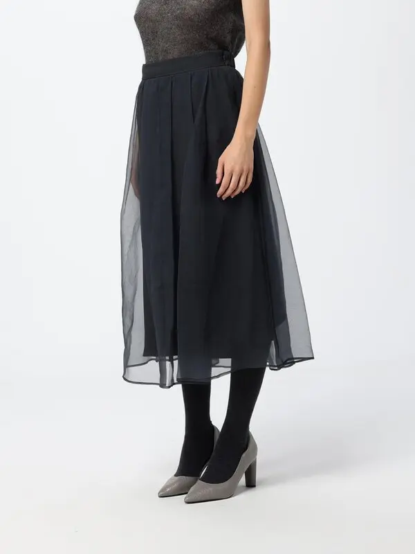 Brunello Cucinelli High-waisted Silk Full Midi Skirt - Grey