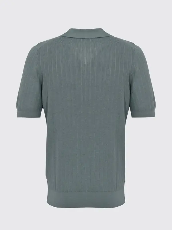 Fedeli Slim Fit V-neck Knit Polo In Organic Cotton With Short Sleeves - Olive
