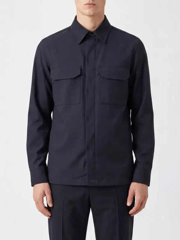 BRIGLIA 1949 Cotton Blend Shirt Jacket With Flap Pockets - Blue