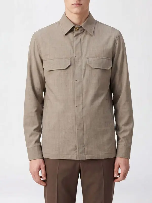 BRIGLIA 1949 Cotton Blend Shirt Jacket With Flap Pockets - Sand