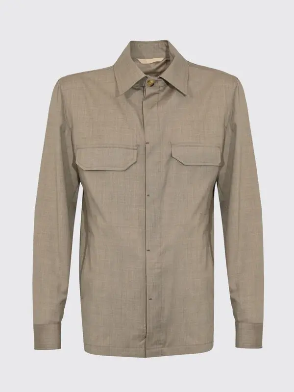BRIGLIA 1949 Shirt Jacket In A Cotton Blend With Flap Pockets And Hidden Buttons - Sand