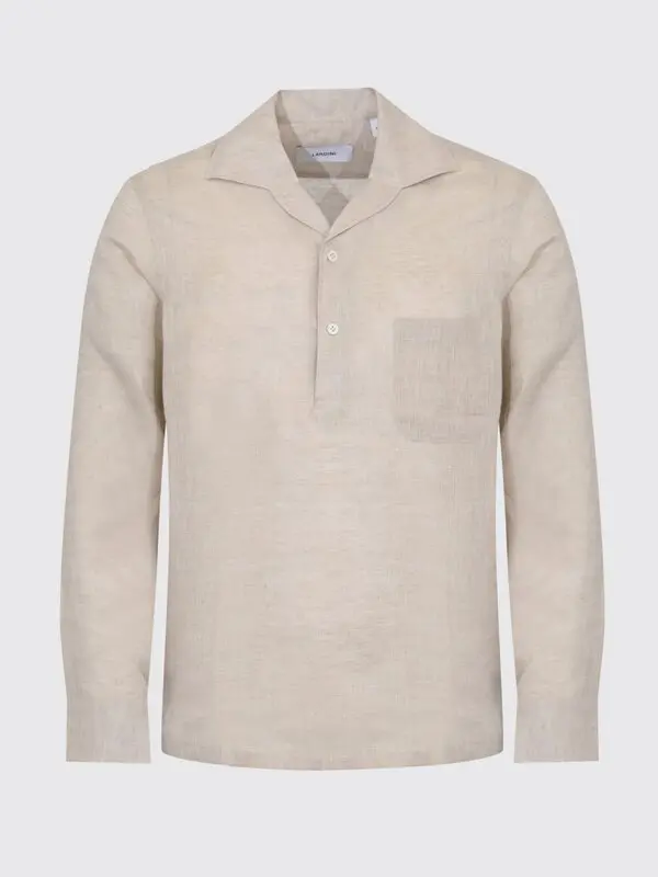 LARDINI Long-sleeved Shirt In Pure Linen With A Cuban Collar And Patch Pocket