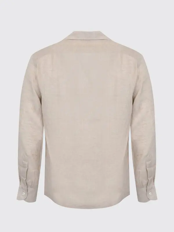 LARDINI Long-sleeved Shirt In Pure Linen With A Cuban Collar And Patch Pocket