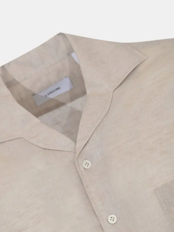 LARDINI Long-sleeved Shirt In Pure Linen With A Cuban Collar And Patch Pocket