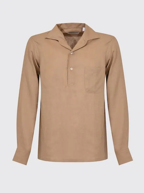 LARDINI Long-sleeved Shirt In Pure Linen With A Cuban Collar And Patch Pocket