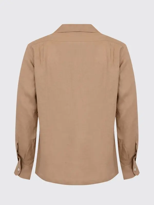 LARDINI Long-sleeved Shirt In Pure Linen With A Cuban Collar And Patch Pocket