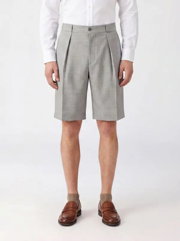 BRIGLIA 1949 Tailored Knee-length Bermuda Shorts In Wool Blend - Pearl