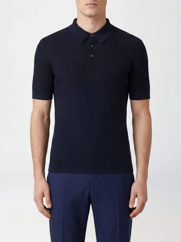 Fedeli Pure Cotton Knit Short-sleeved Polo - Blue