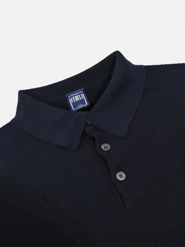 Fedeli Pure Cotton Knit Short-sleeved Polo - Blue