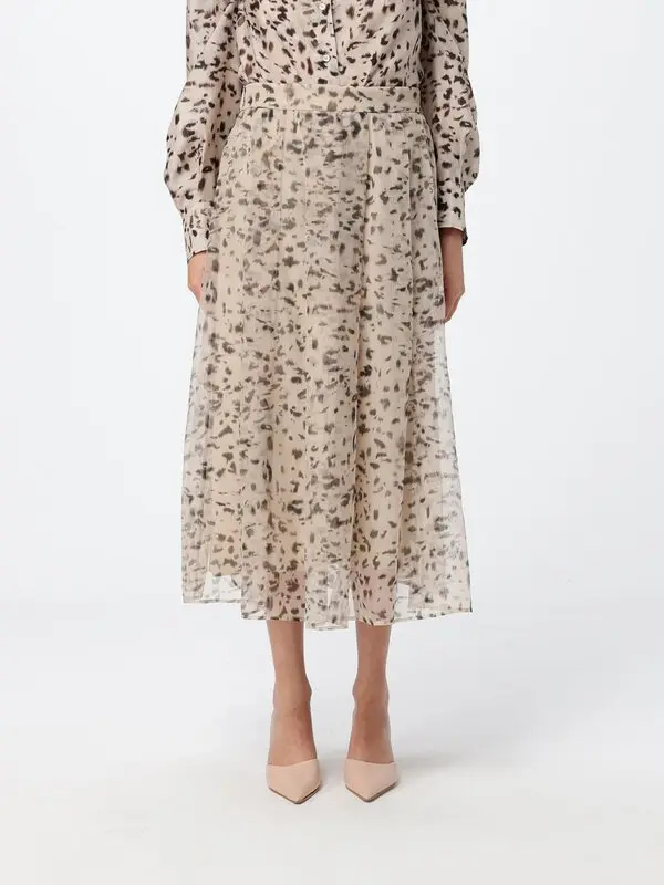 Brunello Cucinelli Abstract Print Silk A-line Midi Skirt - Brown