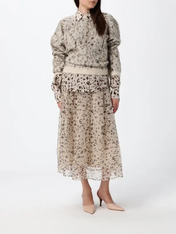Brunello Cucinelli Abstract-print Silk A-line Midi Skirt For