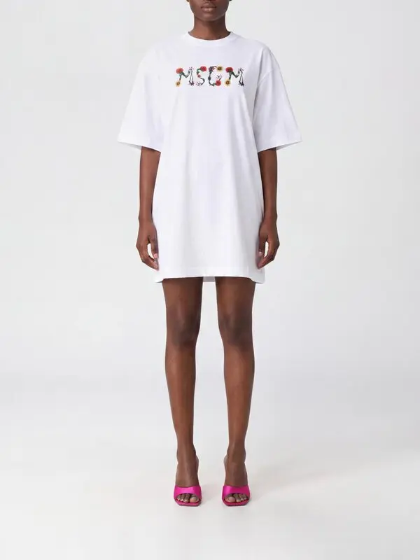 MSGM Cotton Mini T-shirt Dress With Contrast Logo - White