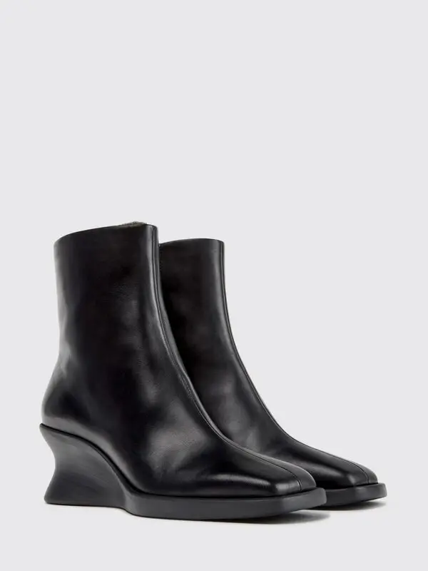 Camper Louise Smooth Leather Wedge Ankle Boots With Squared Toe