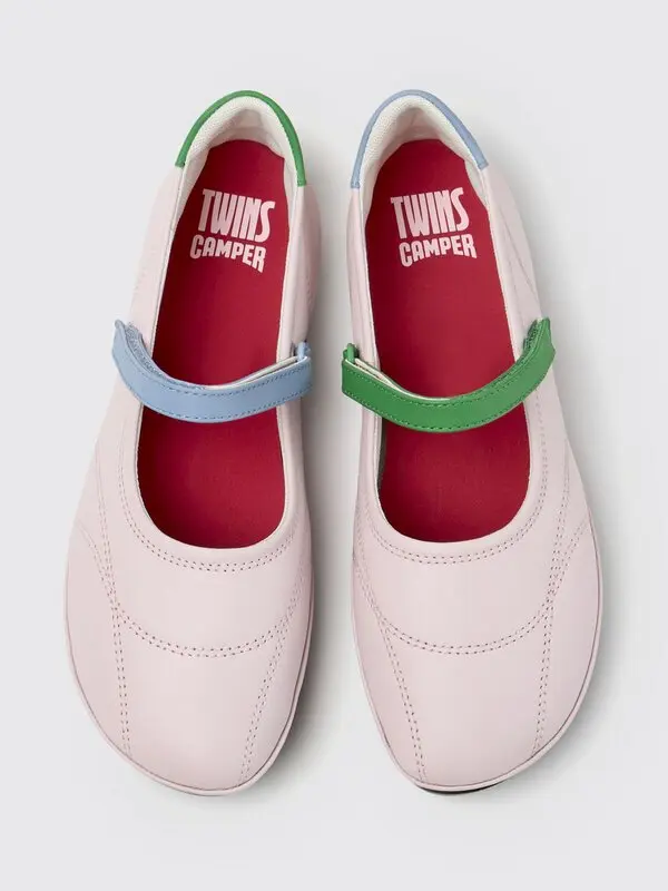 Camper Twins Abstract Pattern Calfskin Leather Mary Jane Flats