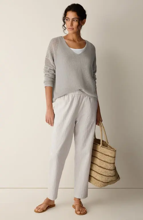 Eileen Fisher Organic Cotton Seersucker Tapered Ankle Pants