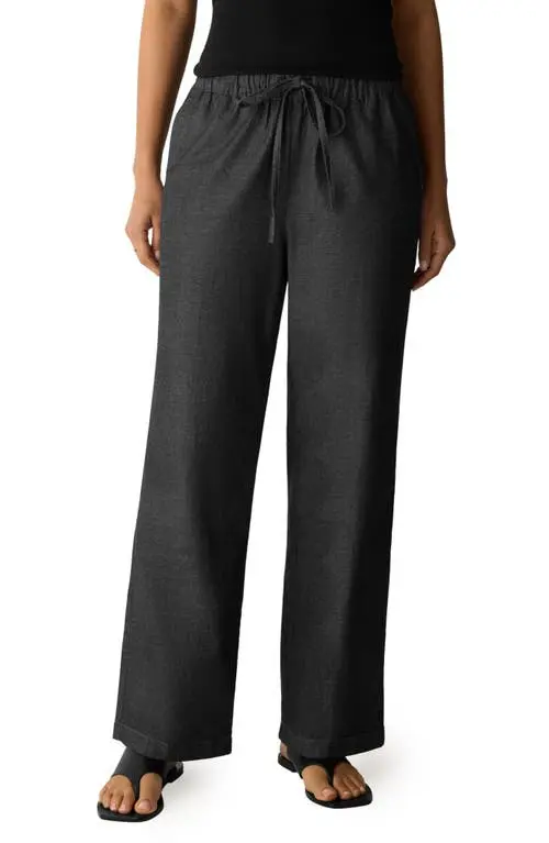 Eileen Fisher Organic Cotton Twill Straight Leg Drawstring Pants - Black