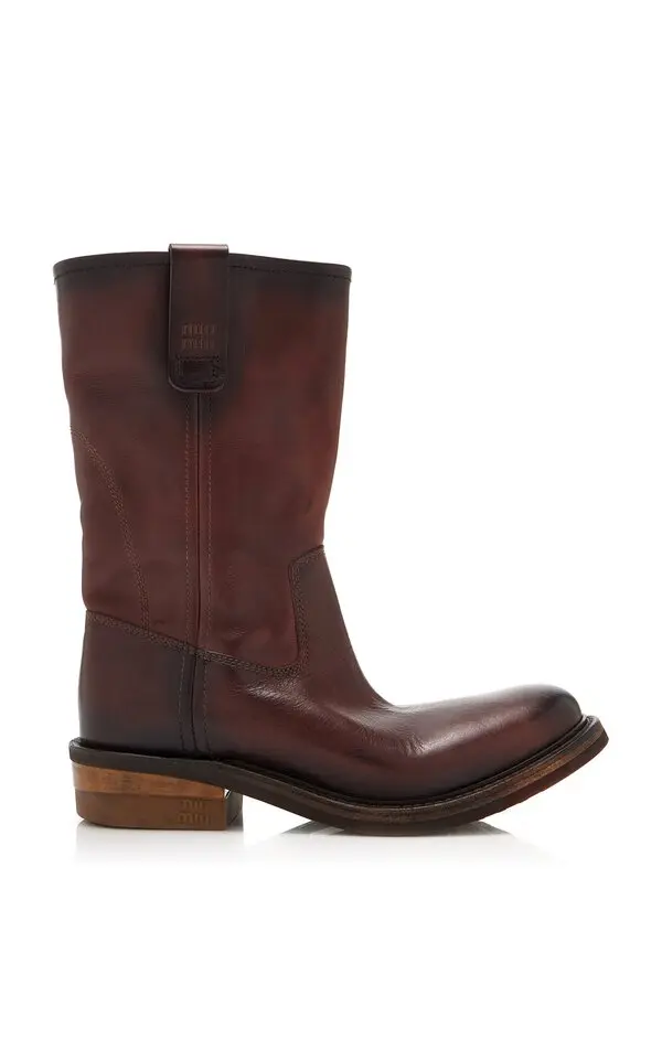 Miu Miu Calfskin Leather Ankle Boots - Brown