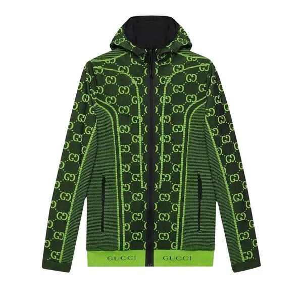 Gucci Gg Tubular Jersey Zip Jacket /green - Black