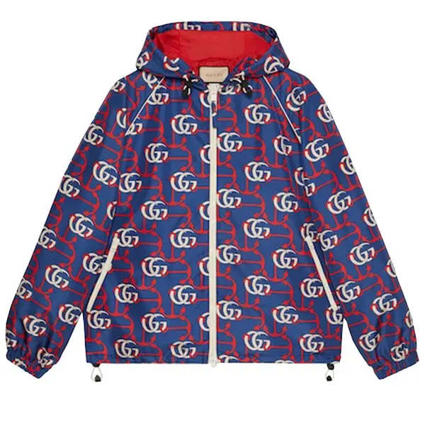 Gucci Gg Monogram Supreme Hooded Jacket - Blue