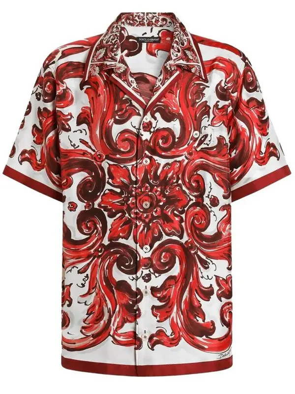 Dolce & Gabbana Hawaiian Shirt In Silk Twill Maiolica Print - Multi
