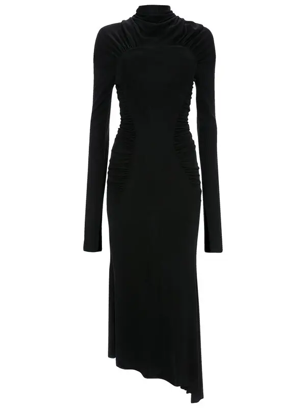 Victoria Beckham Midi Dress With High Collar And Gathering
