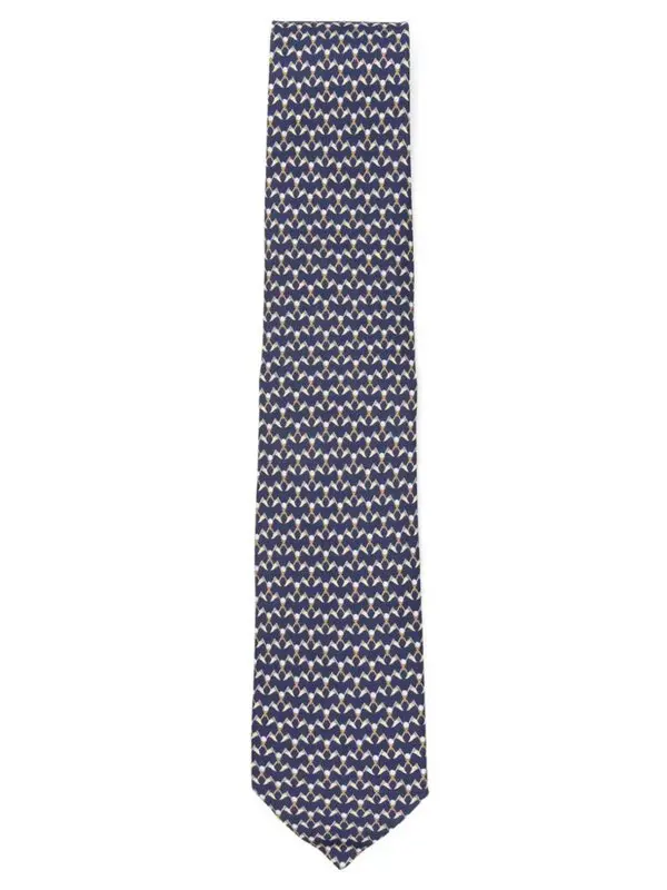 FERRAGAMO Silk Tie With Club Print - Blue