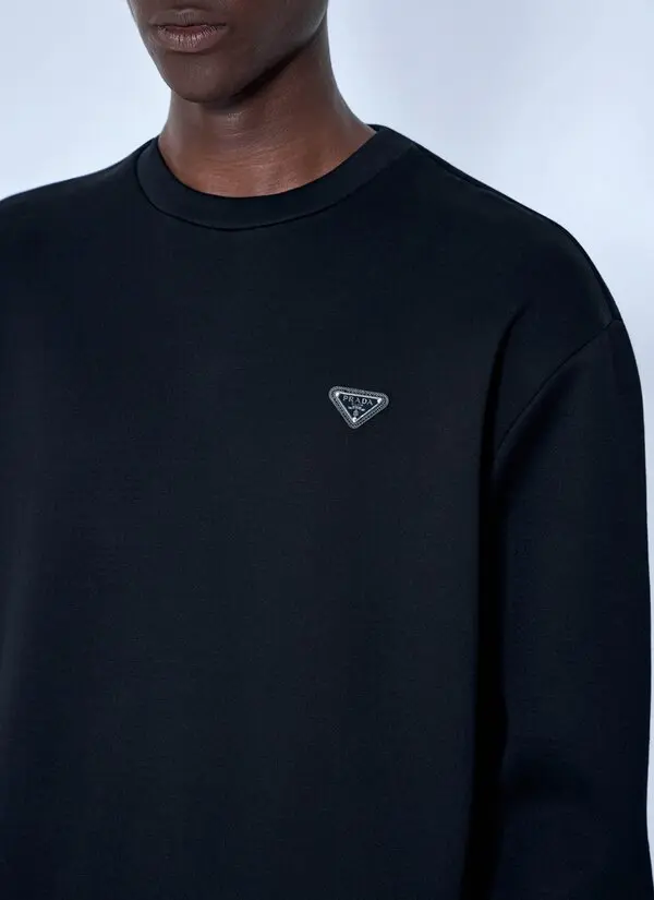 Prada Technical Cotton Crewneck Sweatshirt With Logo Motif