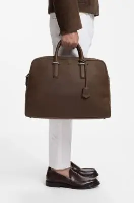 BOSS Grained Leather Duffel Bag With Embossed Logo