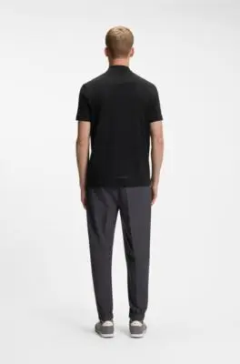 BOSS Zipper-neck Polo Shirt In Cotton-blend Jersey - Black
