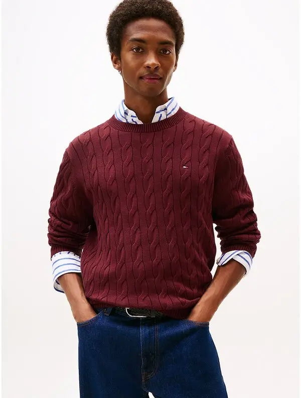 Tommy Hilfiger Cable Knit Crewneck Sweater - Deep Rouge
