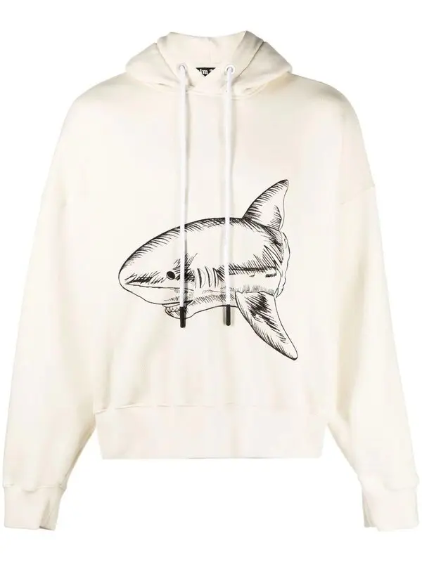 Palm Angels Broken Shark Organic Cotton Hoodie - Ivory