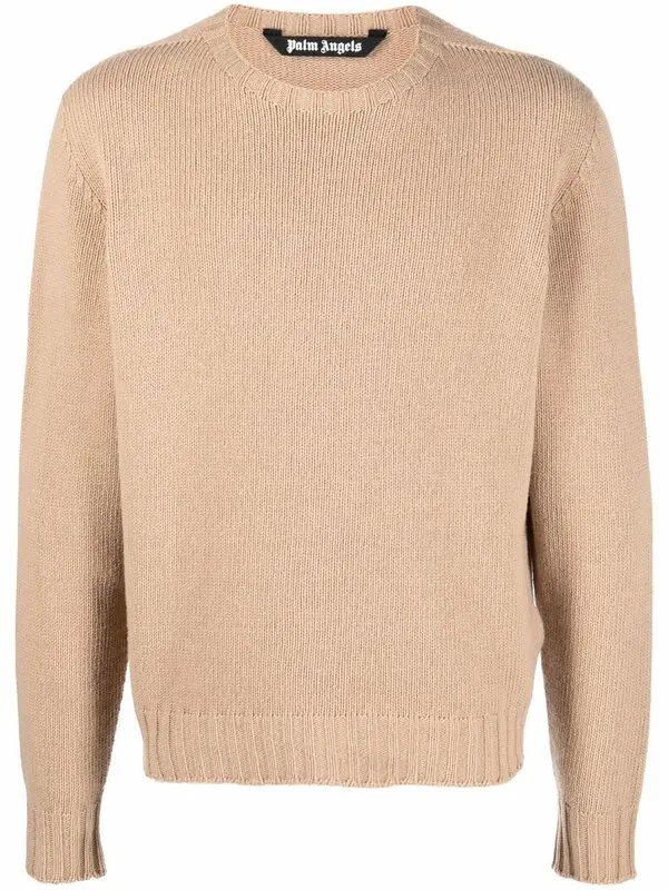 Palm Angels Pullover With Logo Intarsia - Beige