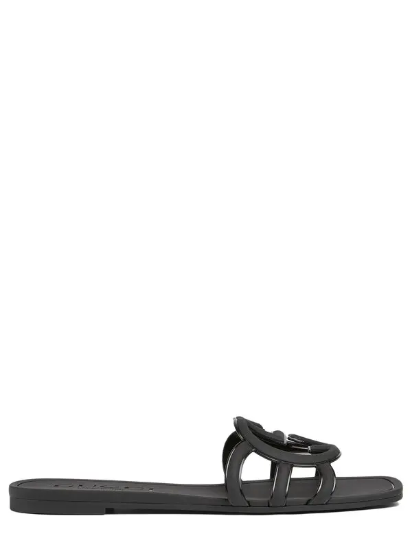 Gucci Interlocking G Cut-out Mini Sandals With Rubber Sole 10mm Heel Height - Nero