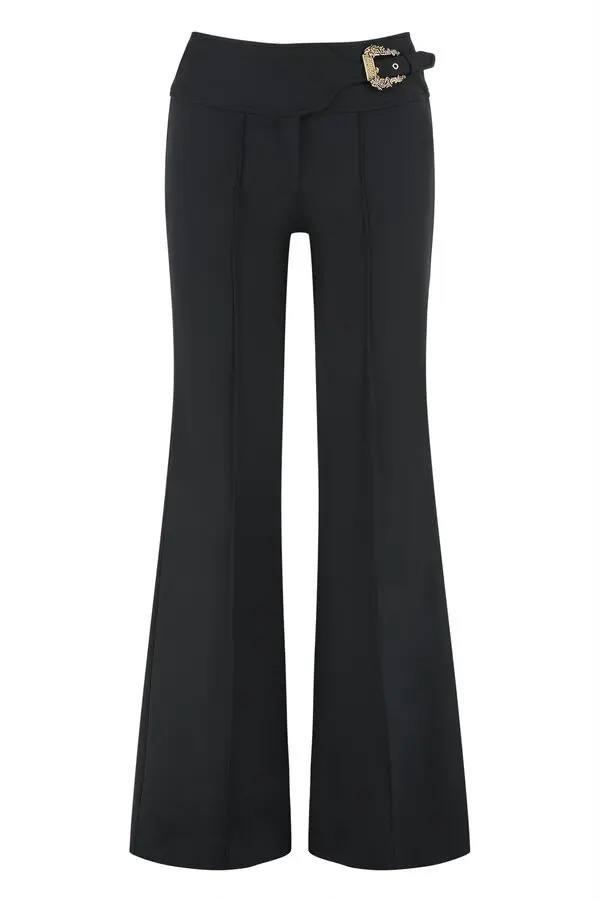 Versace High-waisted Wide-leg Trousers With Buckled Belt - Black