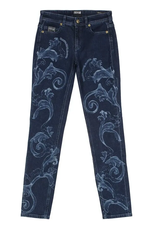 Versace Skinny Fit Printed Jeans - Denim
