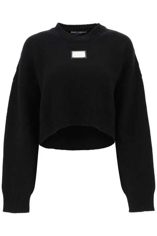 Dolce & Gabbana Wool And Cashmere Round-neck Sweater With Logo Tag - Black