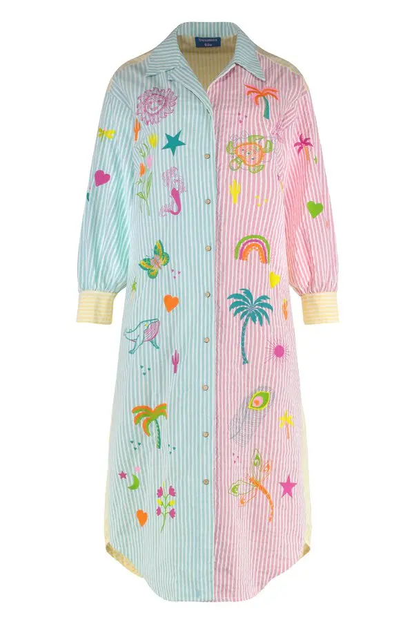 SUSANNA BLU Oversized Embroidered Shirt Dress