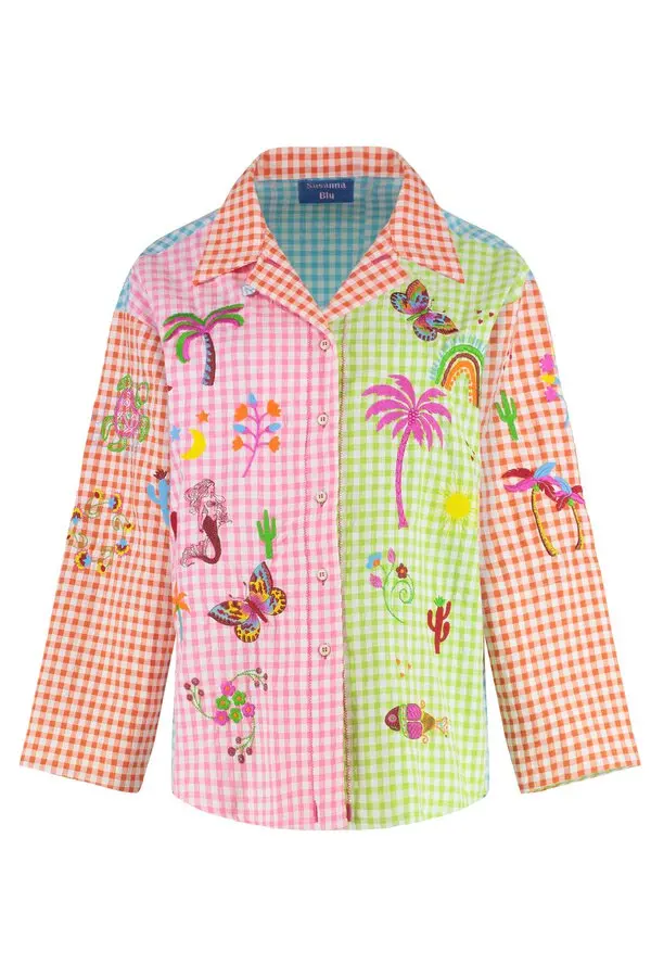 SUSANNA BLU Gardenia Checked Embroidered Shirt