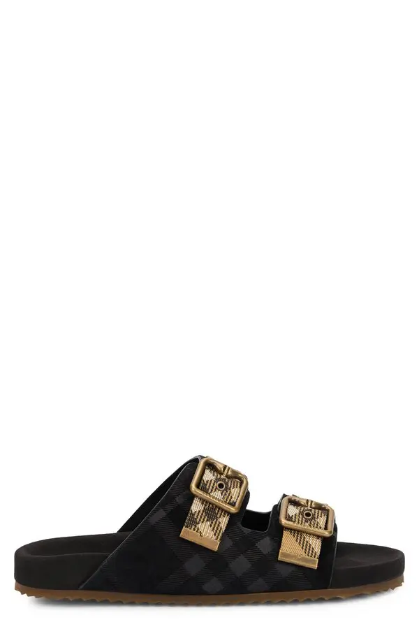 Burberry Embossed Leather Buckle Sandals - Black