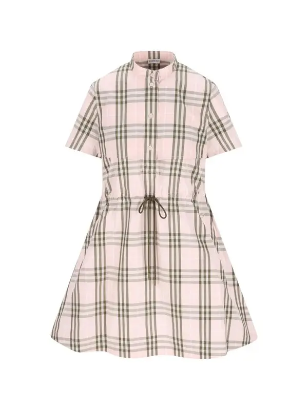 Burberry Checked Cotton Mini Dress - Pink