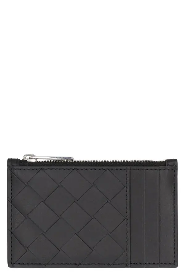 Bottega Veneta Intrecciato Zipped Card Case - Black