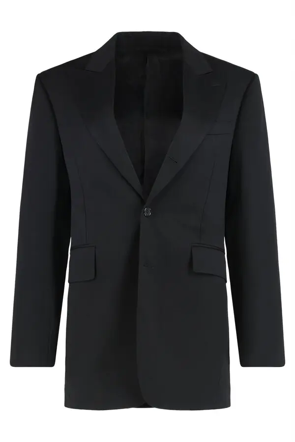 Celine Colonne Jacket In Diagonal Wool - Black