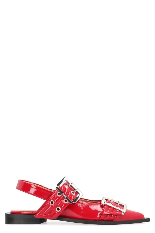 GANNI Feminine Buckle Faux Leather Slingback Pumps - Red