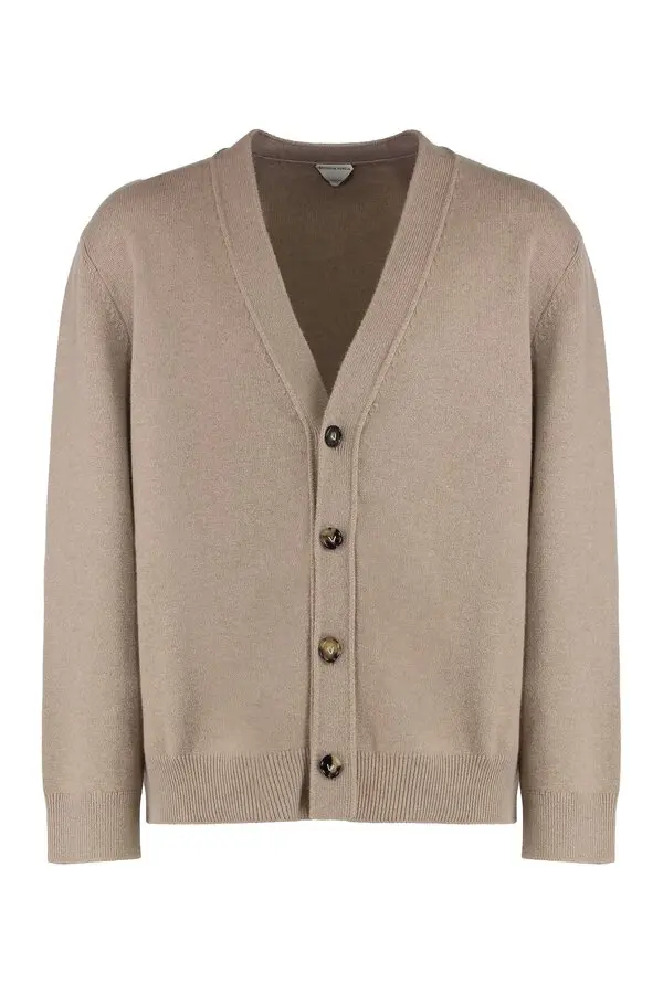 Bottega Veneta Intrecciato Leather-trimmed Cashmere-blend Cardigan - Beige