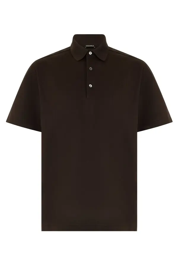 Zegna Cotton Polo With Short Sleeves - Brown
