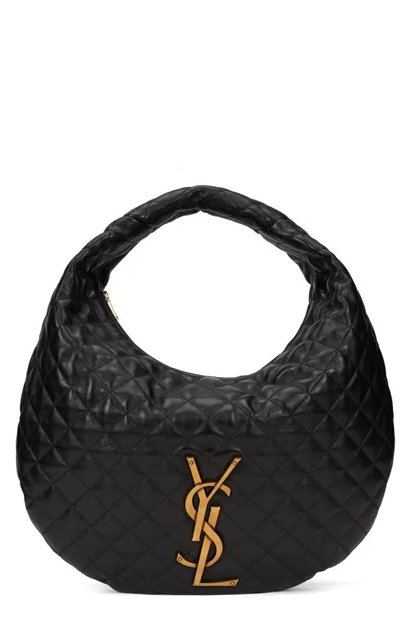 Saint Laurent Quilted Lambskin Hobo Handbag - Black